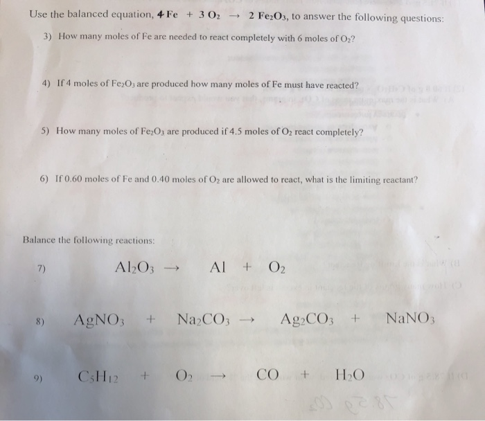 Solved Use the balanced equation, 4 Fe + 3 02 - 2 Fe2O3, to | Chegg.com
