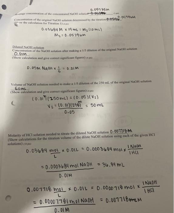 Solved 4. Convert the average molarity for your NaOH | Chegg.com
