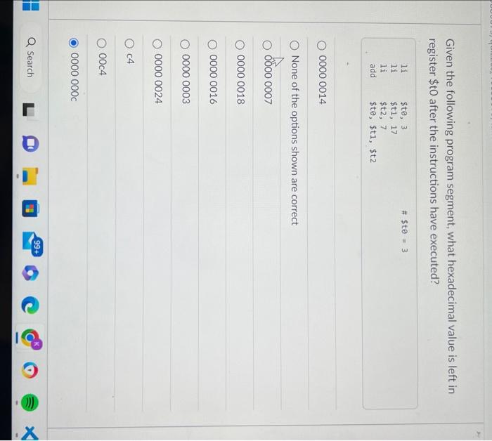 Solved Given the following program segment, what hexadecimal | Chegg.com