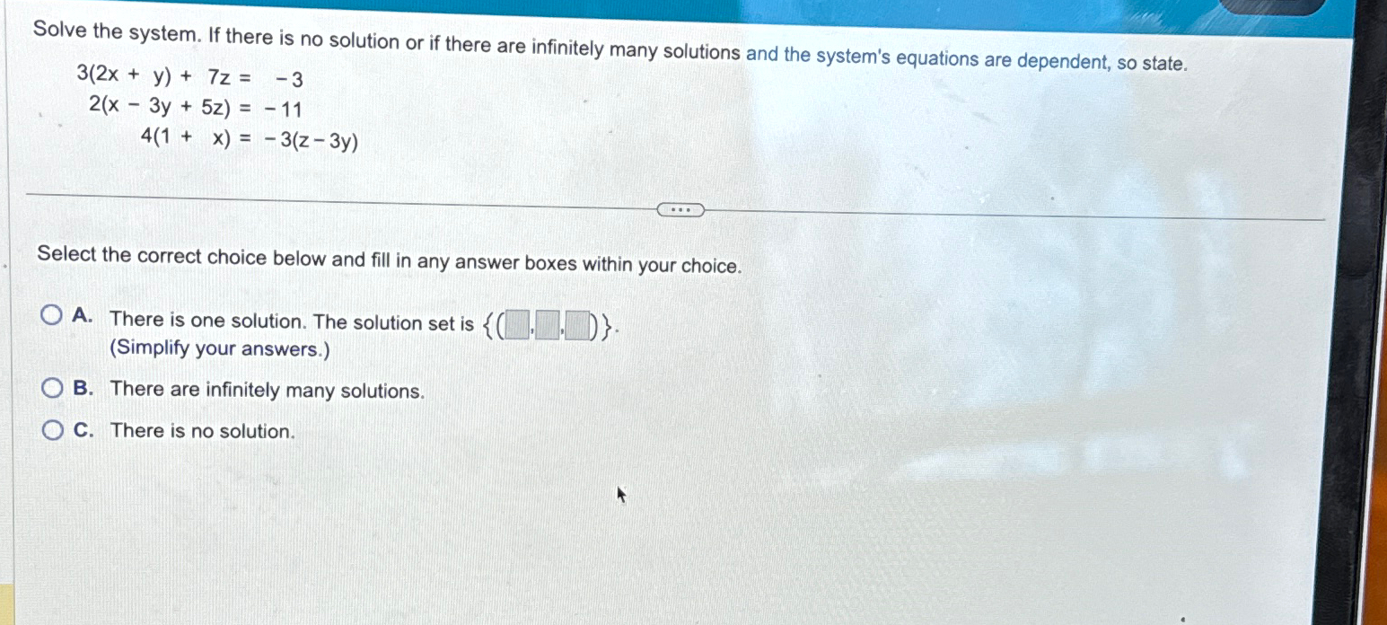 Solved Solve the system. If there is no solution or if there | Chegg.com