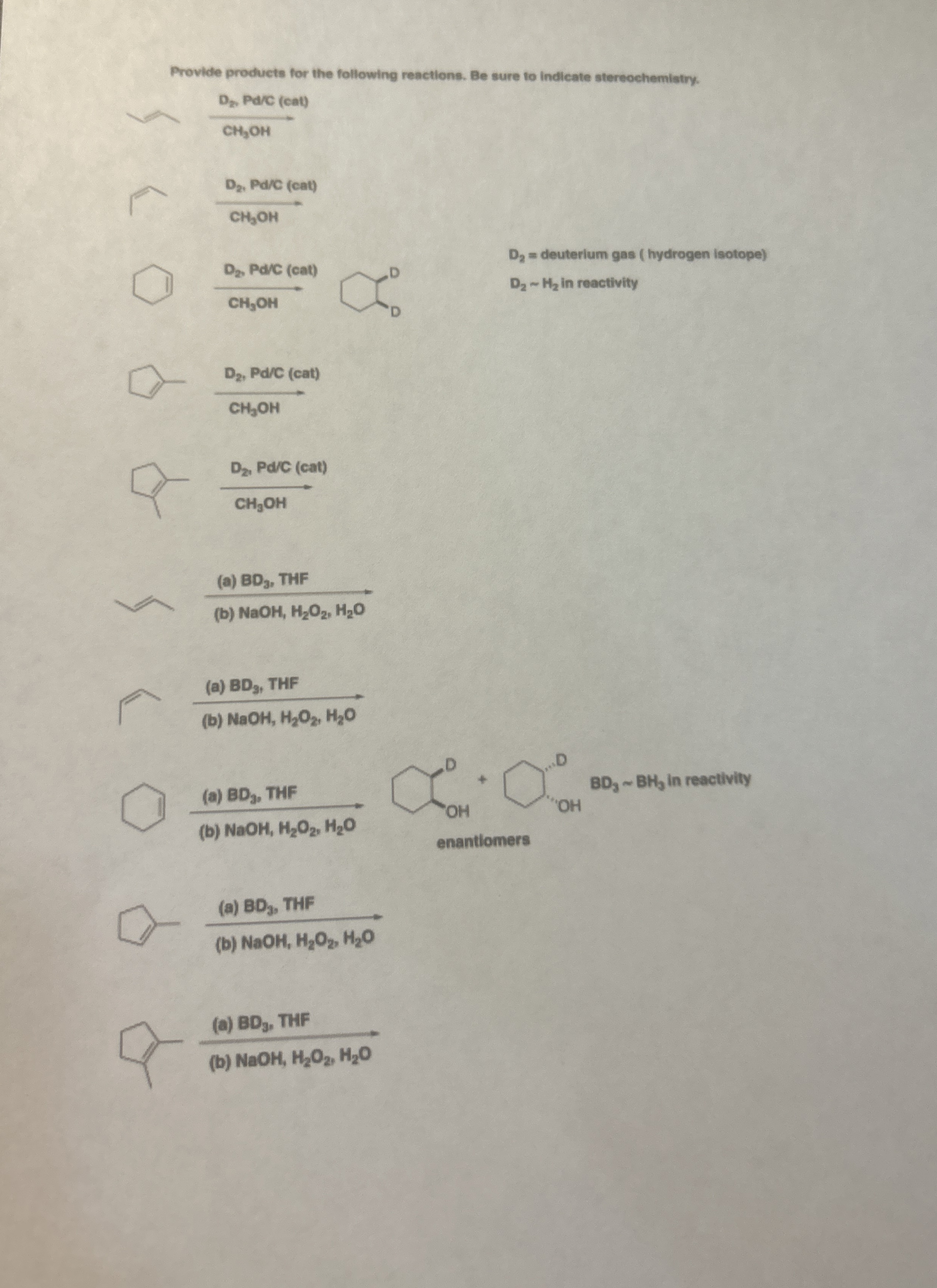 Solved Provide products for the following reactions. Be sure | Chegg.com