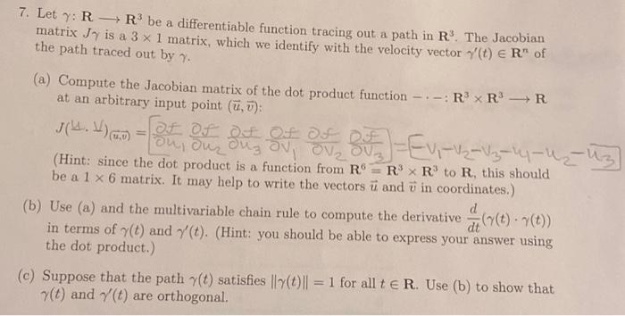 Solved 7. Let γ:R R3 be a differentiable function tracing | Chegg.com