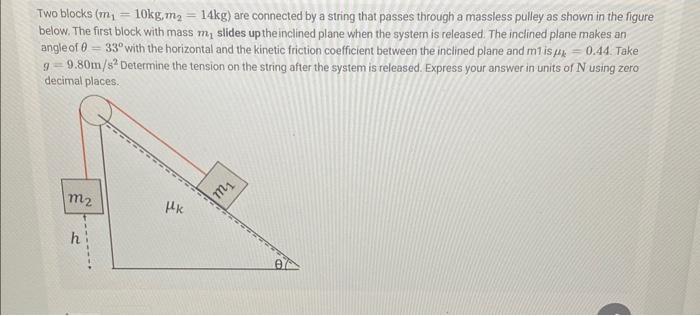 Solved Two blocks (m1=10 kg,m2=14 kg) are connected by a | Chegg.com