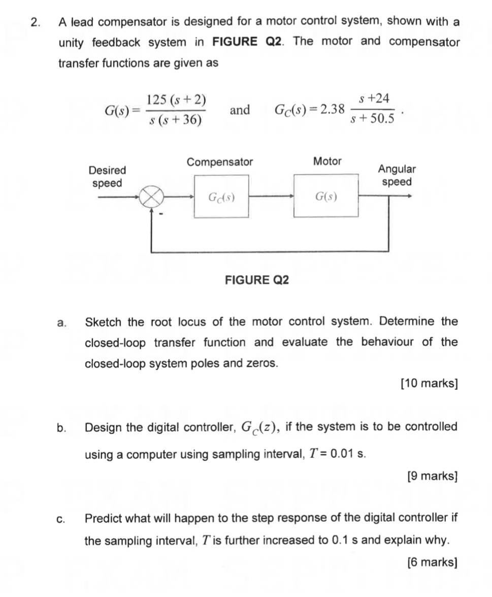 Solved A lead compensator is designed for a motor control | Chegg.com