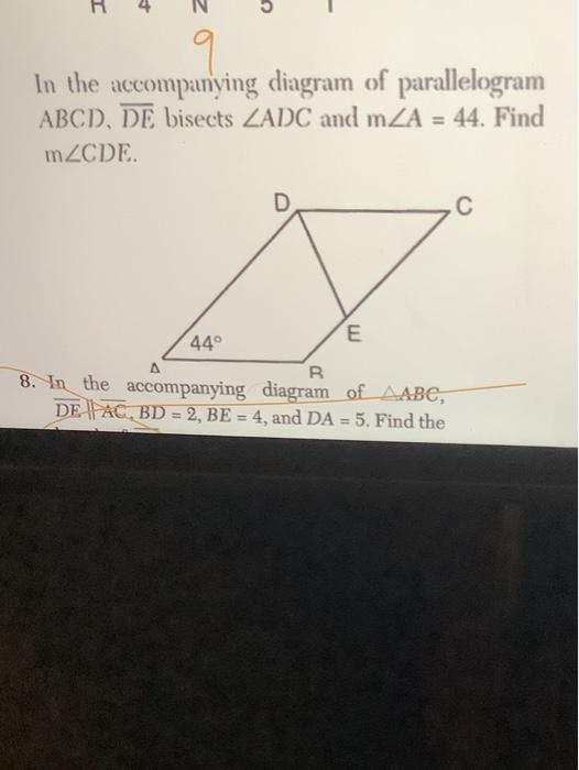 Solved In the accompanying diagram of parallelogram ABCD, DE | Chegg.com