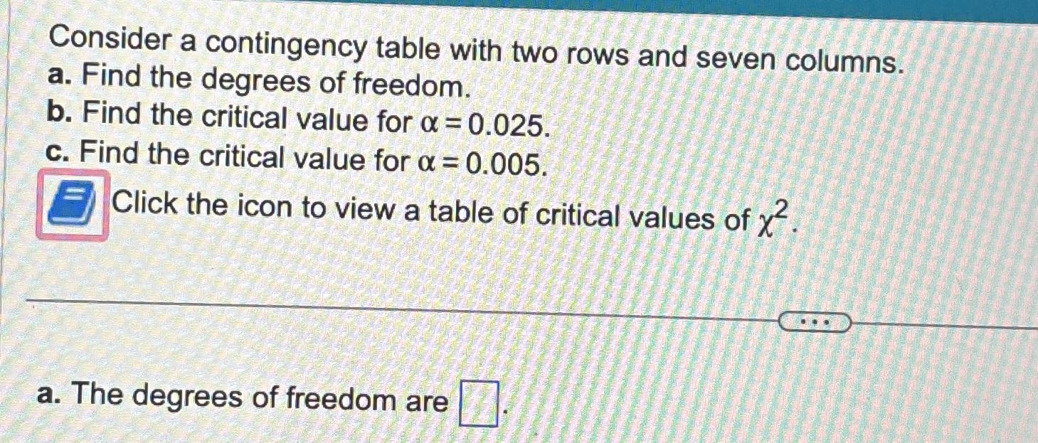 Solved Consider a contingency table with two rows and seven | Chegg.com