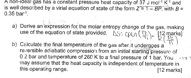 Solved A non-Ideal gas has a constant pressure heat capacity | Chegg.com