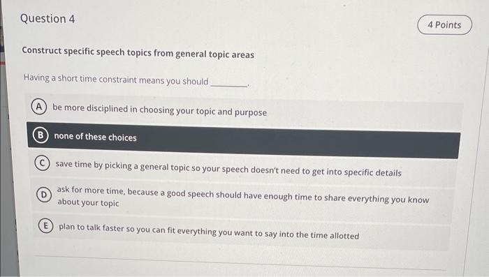 Construct specific speech topics from general topic | Chegg.com