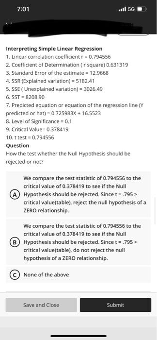 Solved 7:01 al 5G Interpreting Simple Linear Regression 1. | Chegg.com