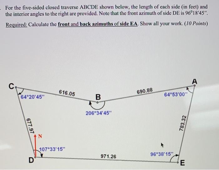 Solved - For the five-sided closed traverse ABCDE shown | Chegg.com