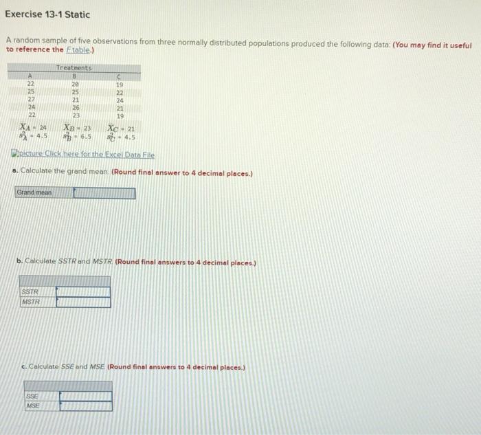 Solved Exercise 13-1 Static A random sample of five | Chegg.com