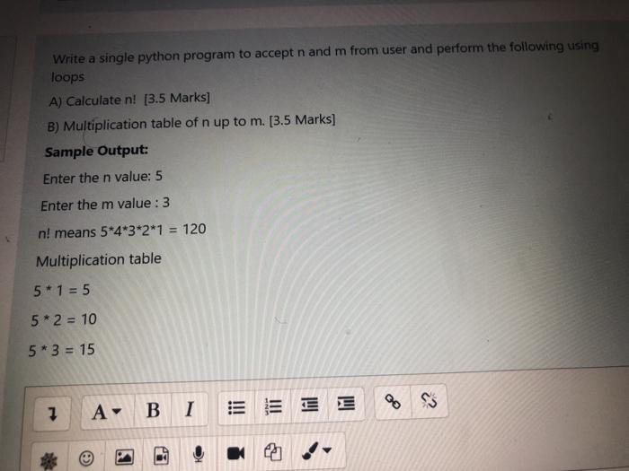 Solved Write a single python program to accept n and m from | Chegg.com