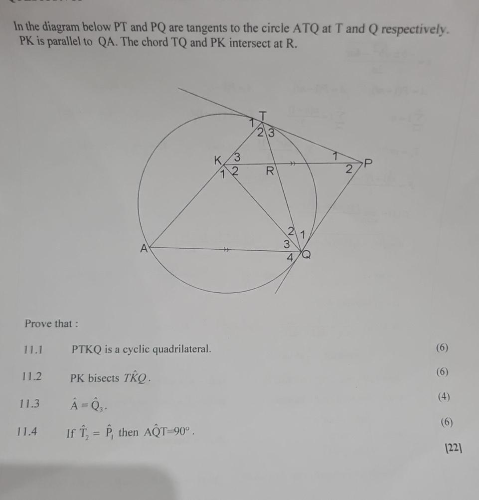 Solved In the diagram below PT and PQ are tangents to the | Chegg.com