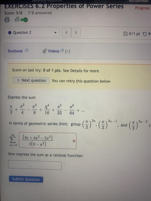 Solved sepub C MyopenMath Progress EXERCISES 6.2 Properties | Chegg.com