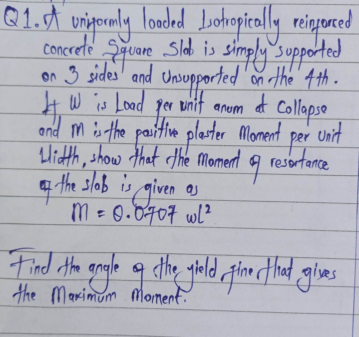 Solved Q1.A uniformly loaded Isotropically reinzorsed | Chegg.com
