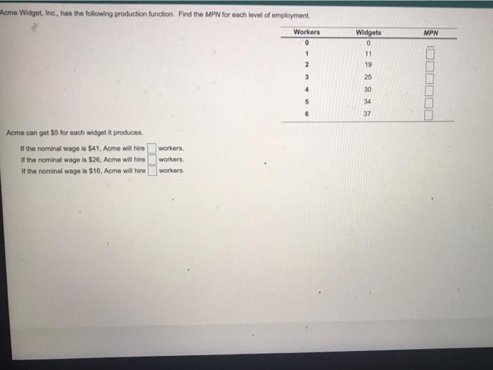Solved Acme Widget, Inc., has the following production | Chegg.com