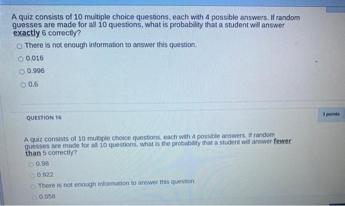 Solved A quiz consists of 10 multiple choice questions, each | Chegg.com