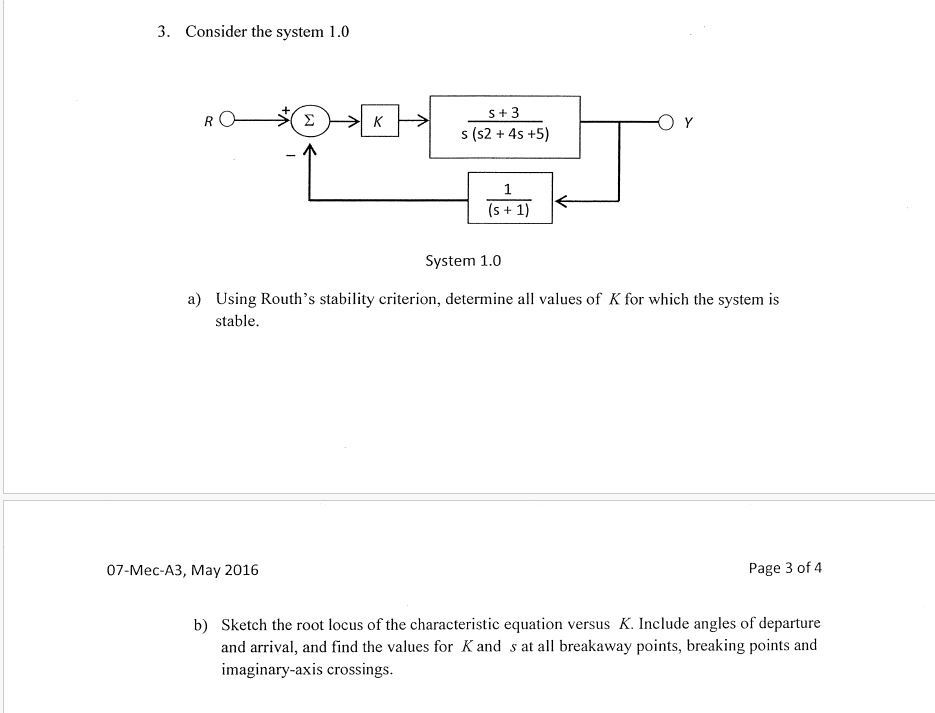 Solved Consider the system 1.0a) ﻿Using Routh's stability | Chegg.com