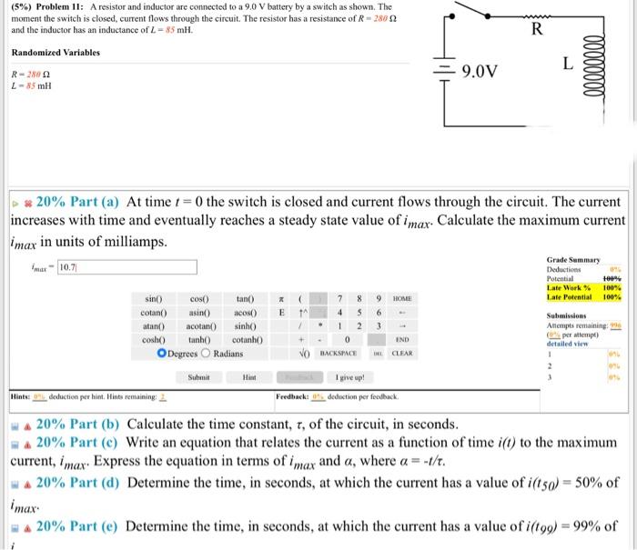 Solved ( 5% ) Problem 11: A resistor and inductor are | Chegg.com
