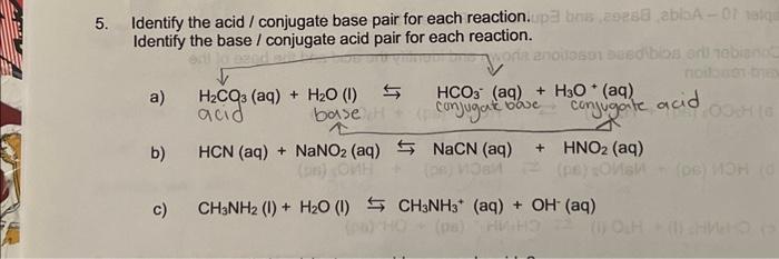 5. Identify the acid / conjugate base pair for each | Chegg.com