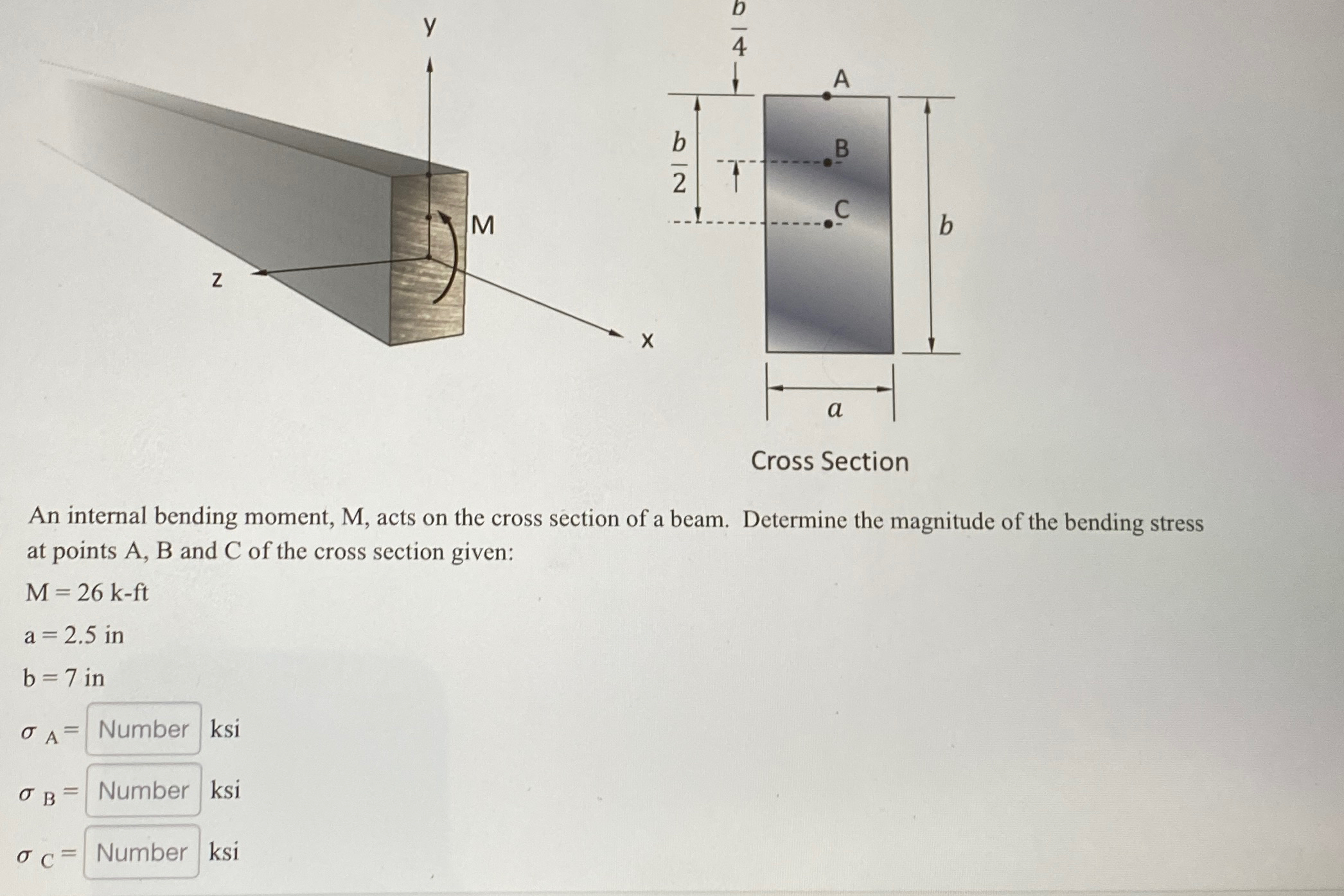 [Solved]: Cross Section An internal bending moment, M, acts