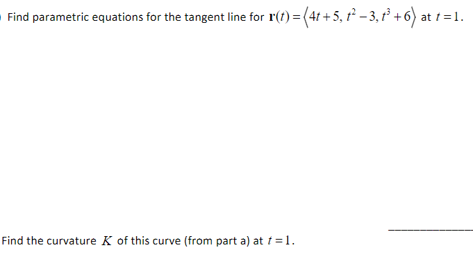 Solved Find parametric equations for the tangent line for | Chegg.com