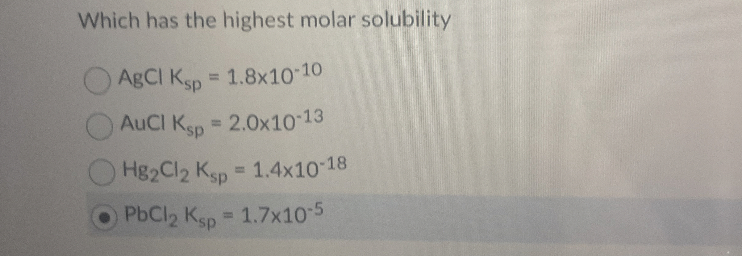 Solved Which has the highest molar | Chegg.com