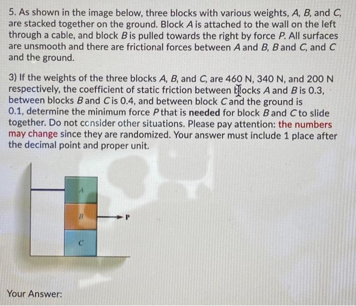 Solved 5. As shown in the image below, three blocks with | Chegg.com