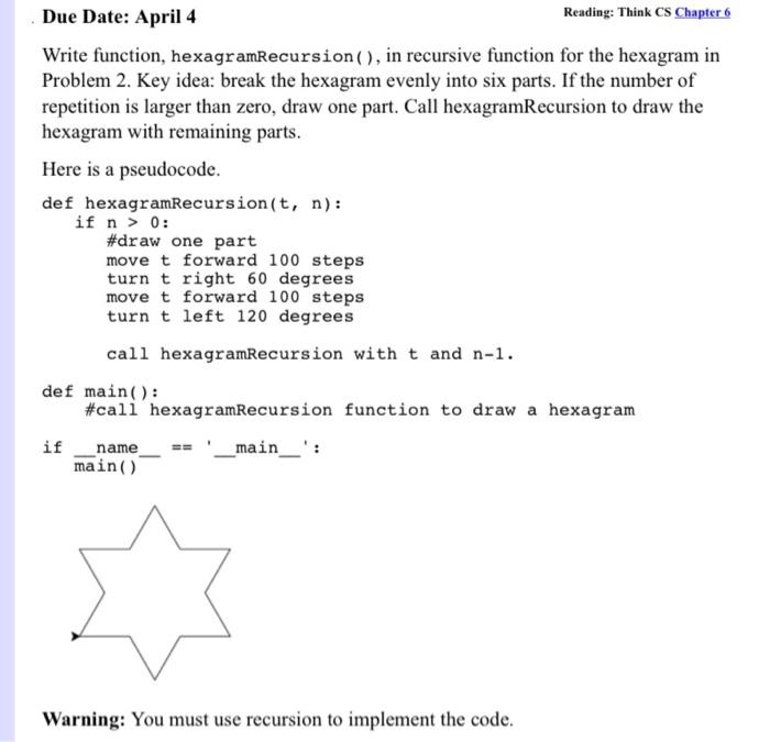 Solved Due Date: April 4 Reading: Think CS Chapter Write | Chegg.com