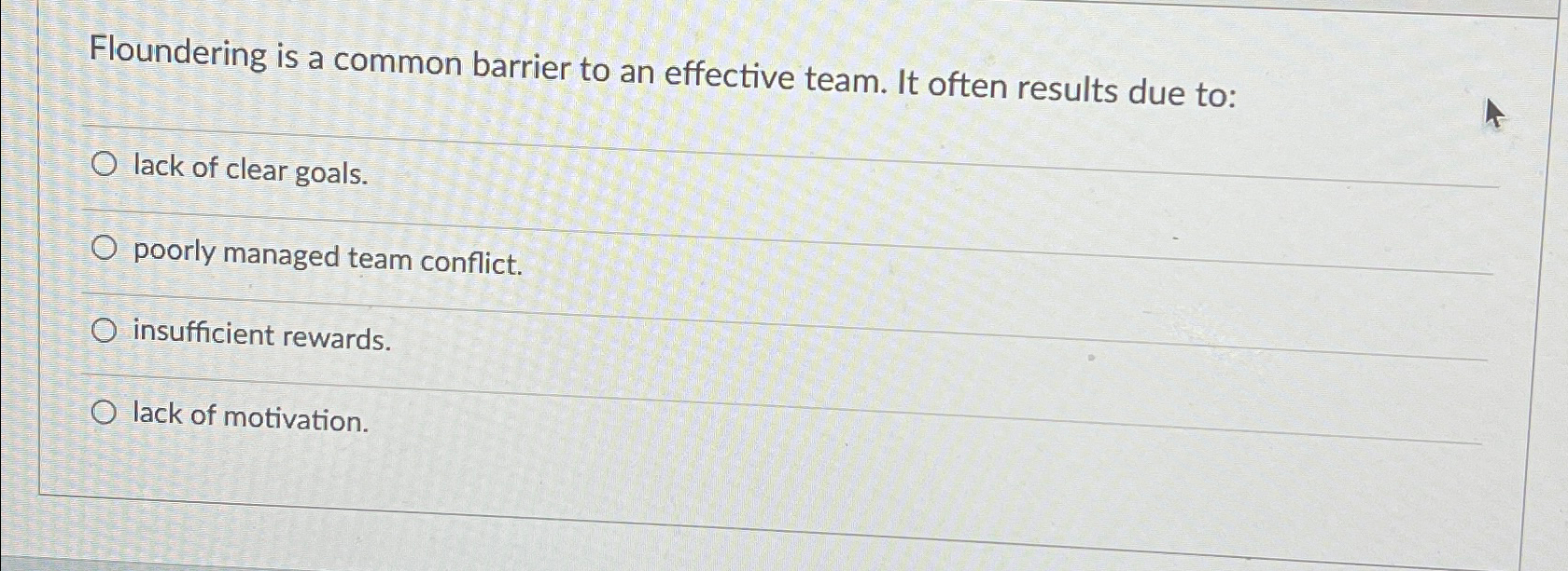 Solved Floundering is a common barrier to an effective team. | Chegg.com