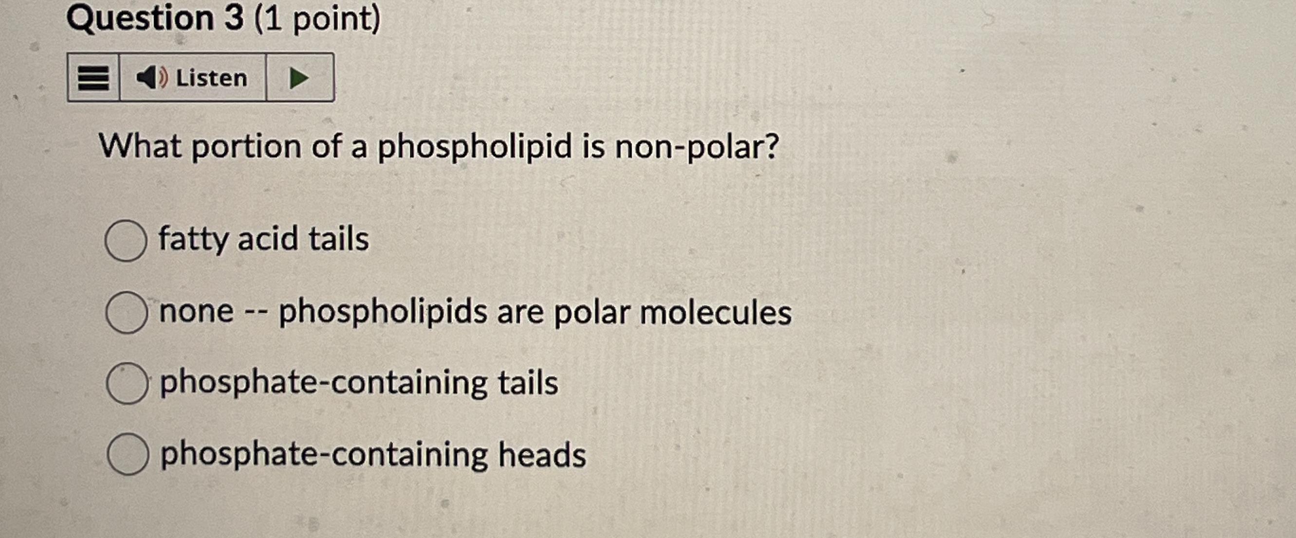 Solved Question 3 (1 ﻿point)ListenWhat portion of a | Chegg.com