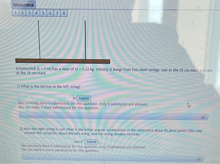 Solved Meterstick 1 2 3 4 5 6 7 8 A meterstick (L-1 m) has a | Chegg.com