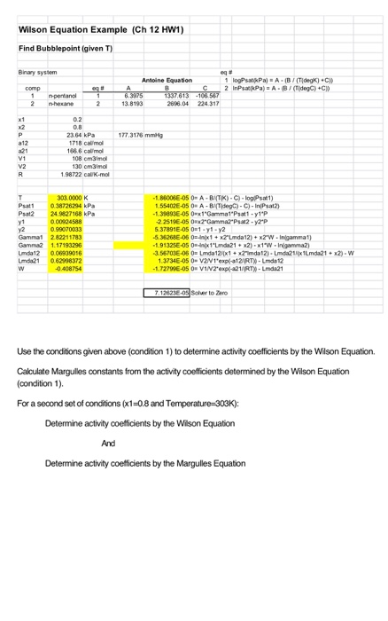 Wilson Equation Example (Ch 12 HW1) Find Bubblepoint | Chegg.com