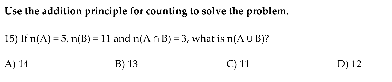 Solved Use the addition principle for counting to ﻿solve the | Chegg.com