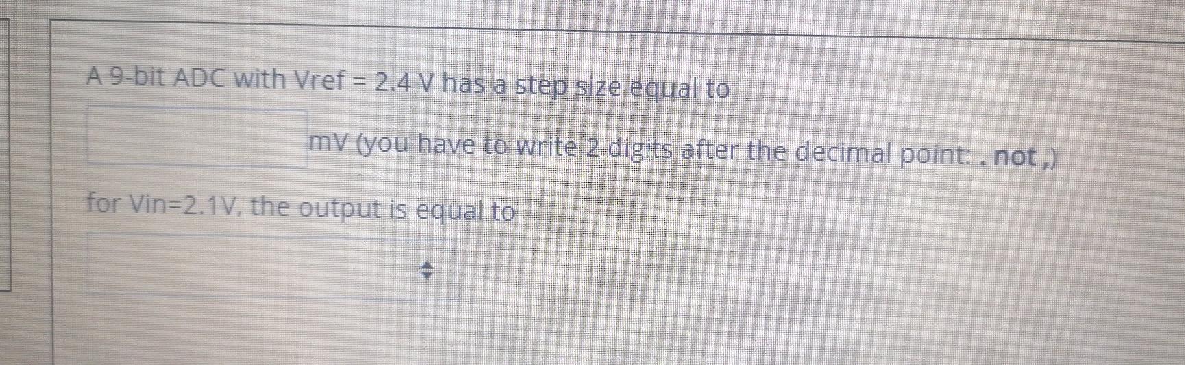 Solved A 9-bit ADC with Vref = 2.4 V has a step size equal | Chegg.com