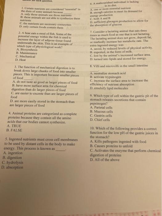Solved for each question 1. Certain nutrients are considered | Chegg.com