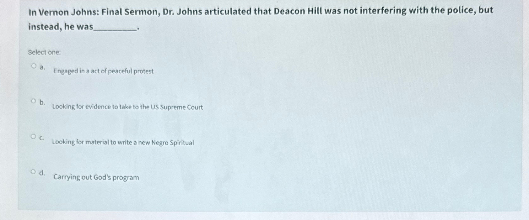 Solved In Vernon Johns: Final Sermon, Dr. ﻿Johns articulated | Chegg.com