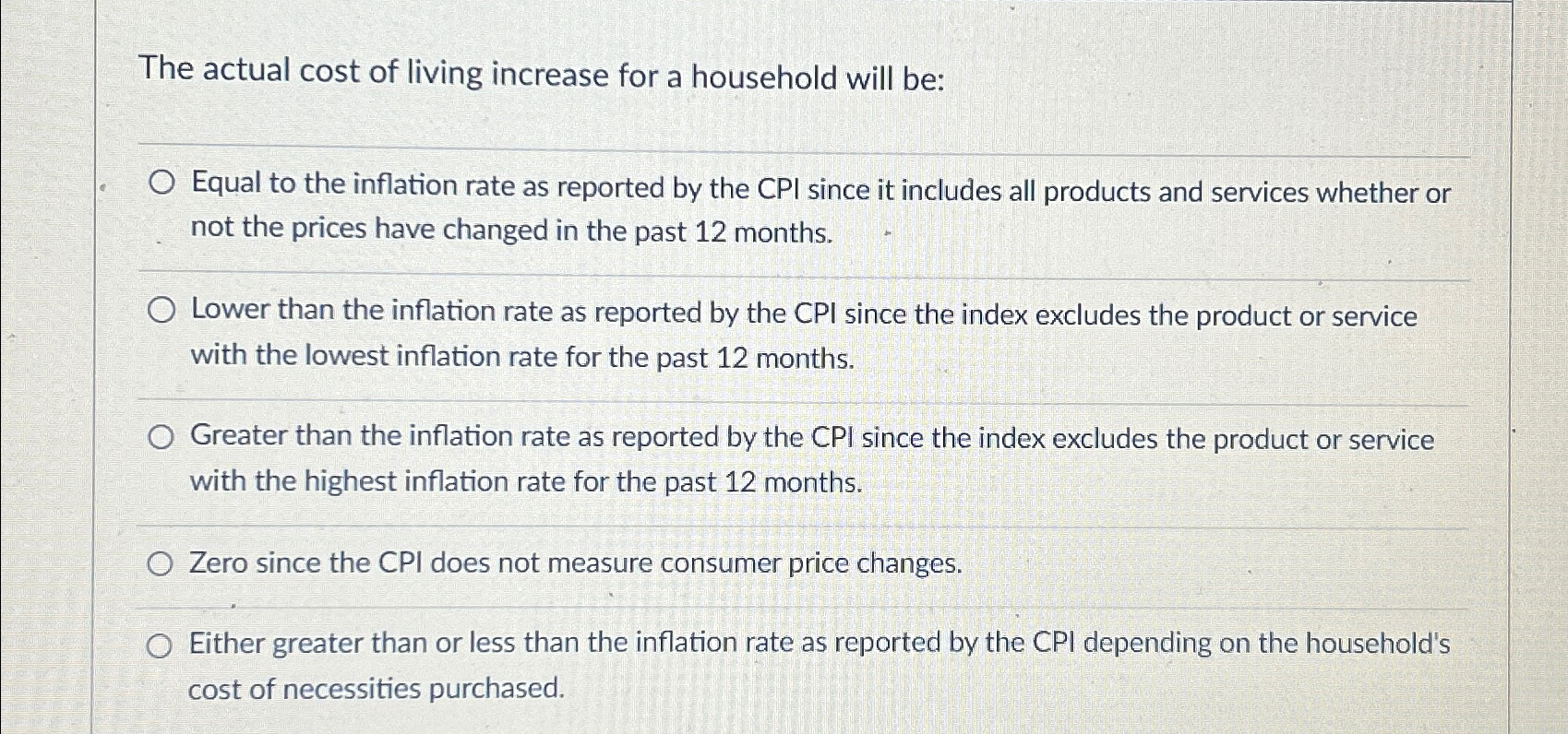 Solved The actual cost of living increase for a household | Chegg.com