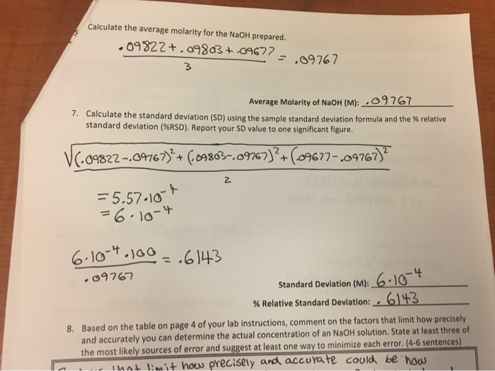 Solved Part One: NaOH Standardization. 1. The lab procedure | Chegg.com