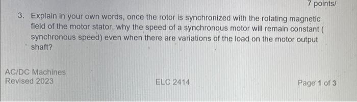 Solved 3. Explain in your own words, once the rotor is | Chegg.com