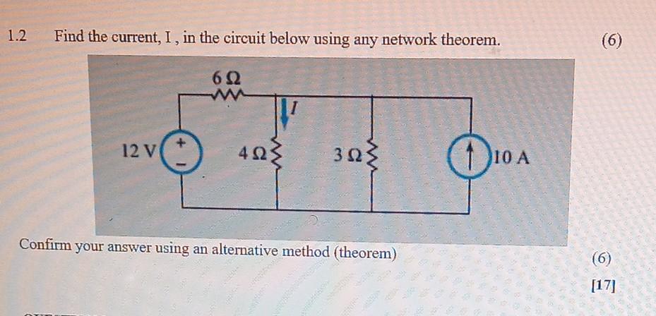 Solved 1.2 Find the current, I, in the circuit below using | Chegg.com