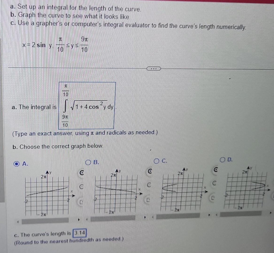 Solved a. Set up an integral for the length of the curve. b. | Chegg.com