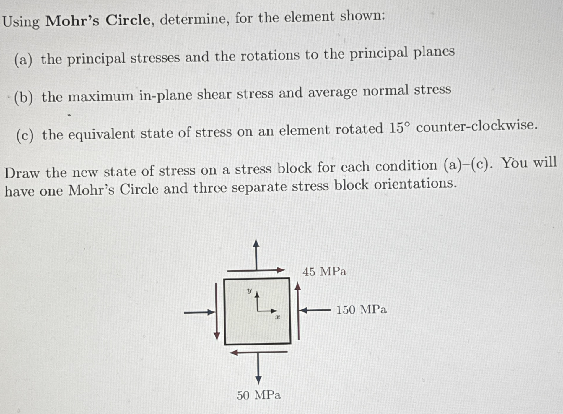 Solved Using Mohr's Circle, determine, for the element | Chegg.com