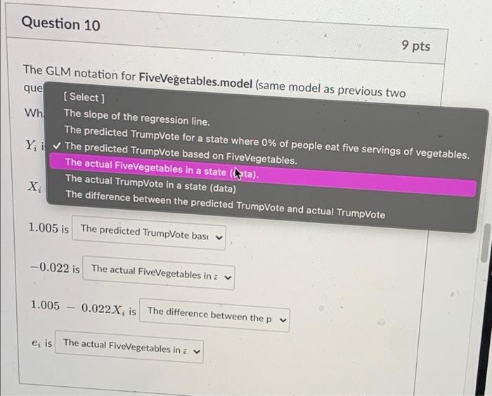 Solved Question 10 9 pts The GLM notation for | Chegg.com