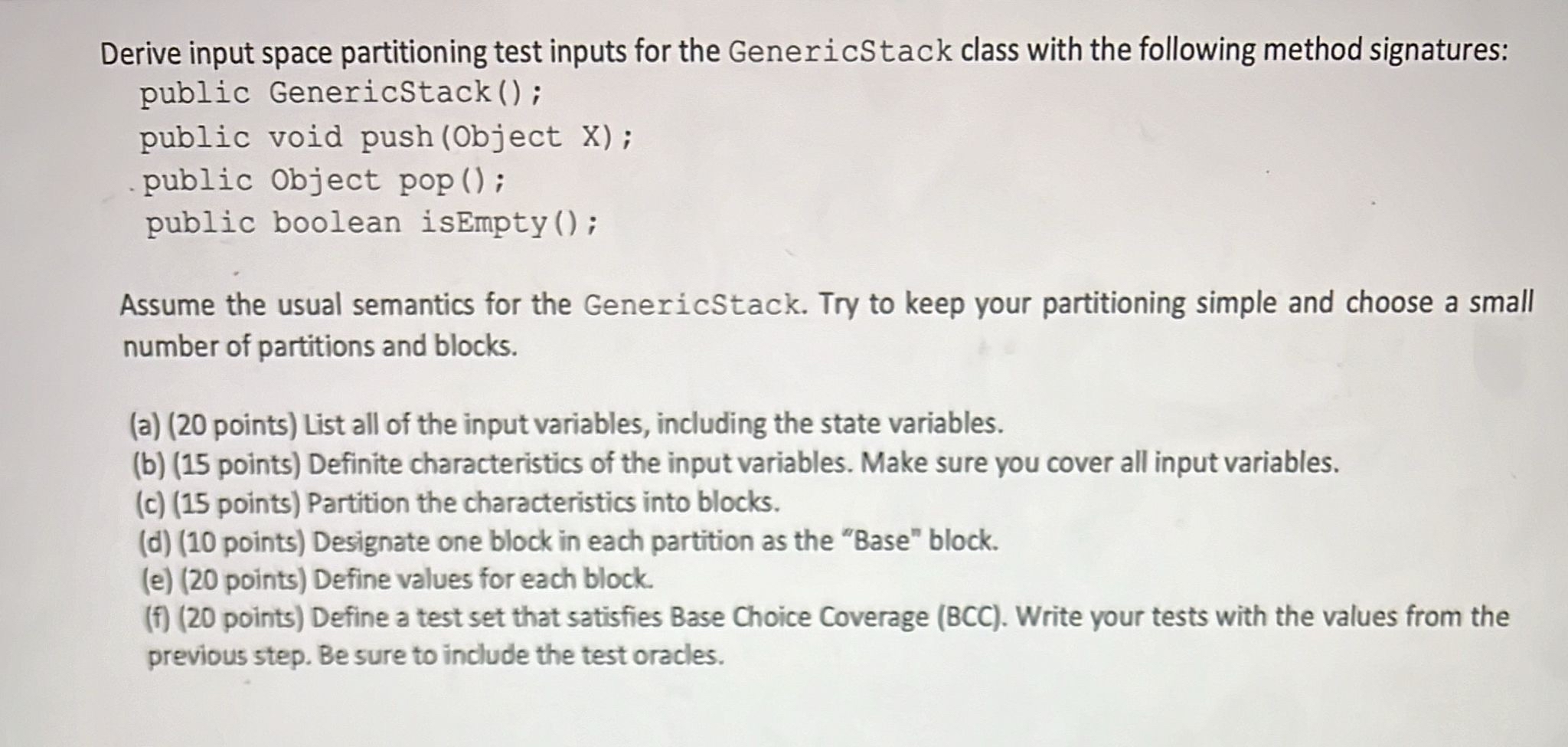 Solved Derive Input Space Partitioning Test Inputs For The