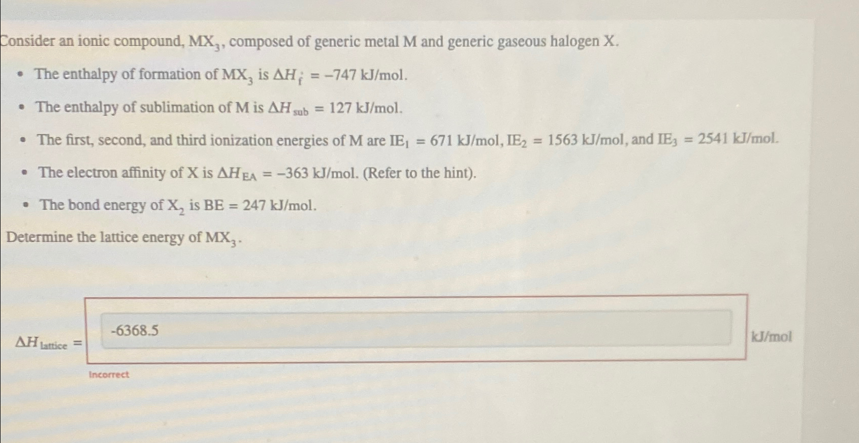 Solved Consider an ionic compound, Mx3, ﻿composed of generic | Chegg.com