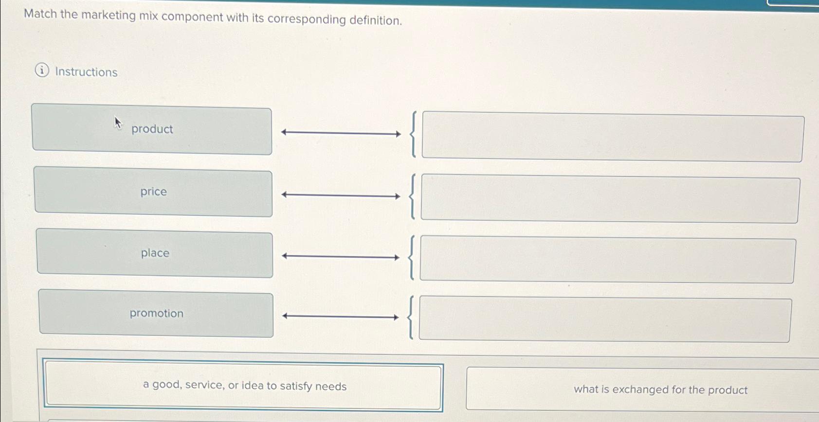 Solved Match the marketing mix component with its | Chegg.com