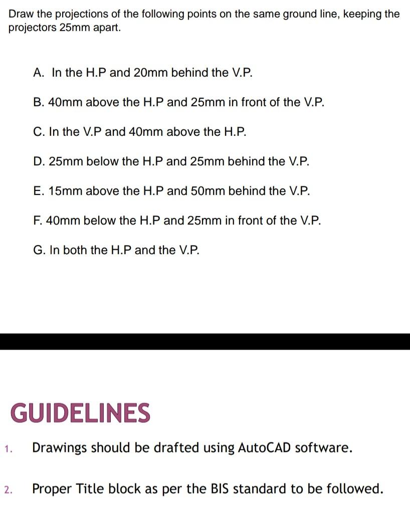 Solved Draw the projections of the following points on the | Chegg.com