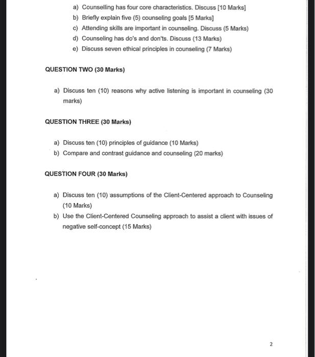 Solved a) Counselling has four core characteristics. Discuss | Chegg.com