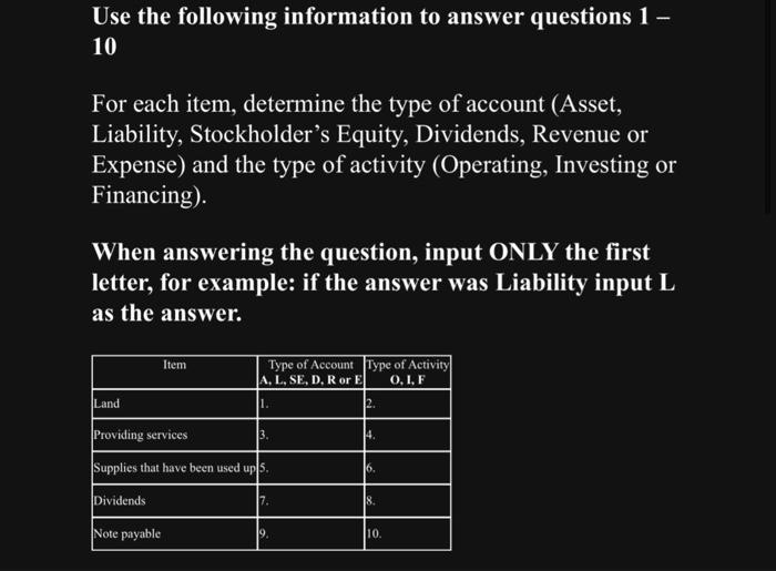 Solved Use the following information to answer questions 1 - | Chegg.com